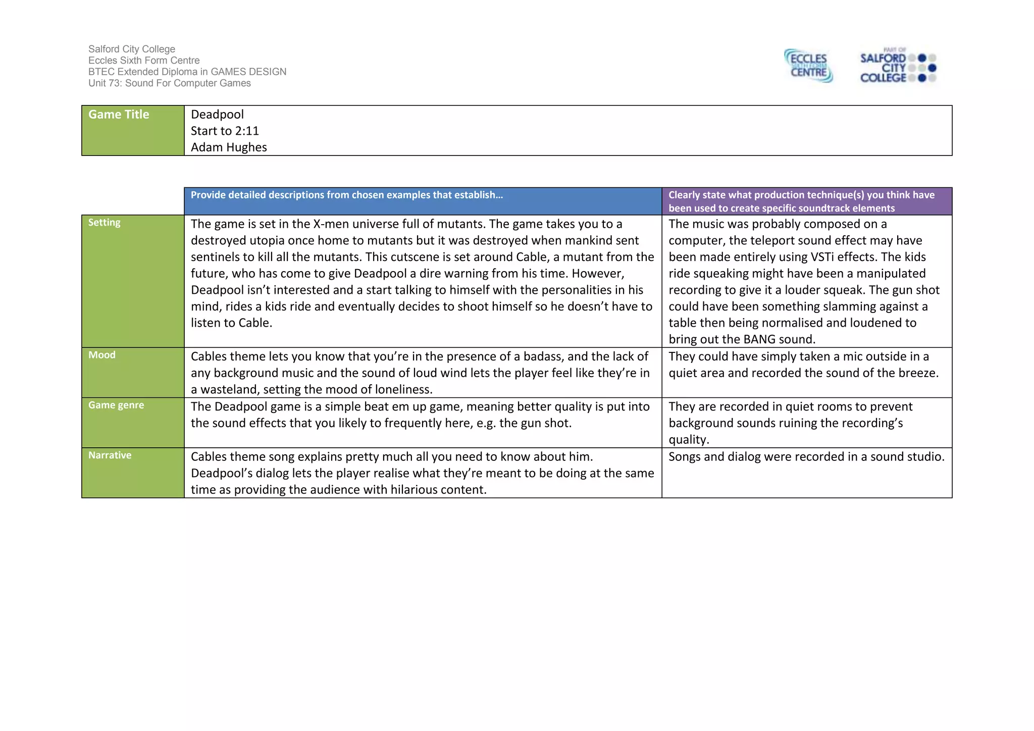 Deadpool sound analysis | DOCX