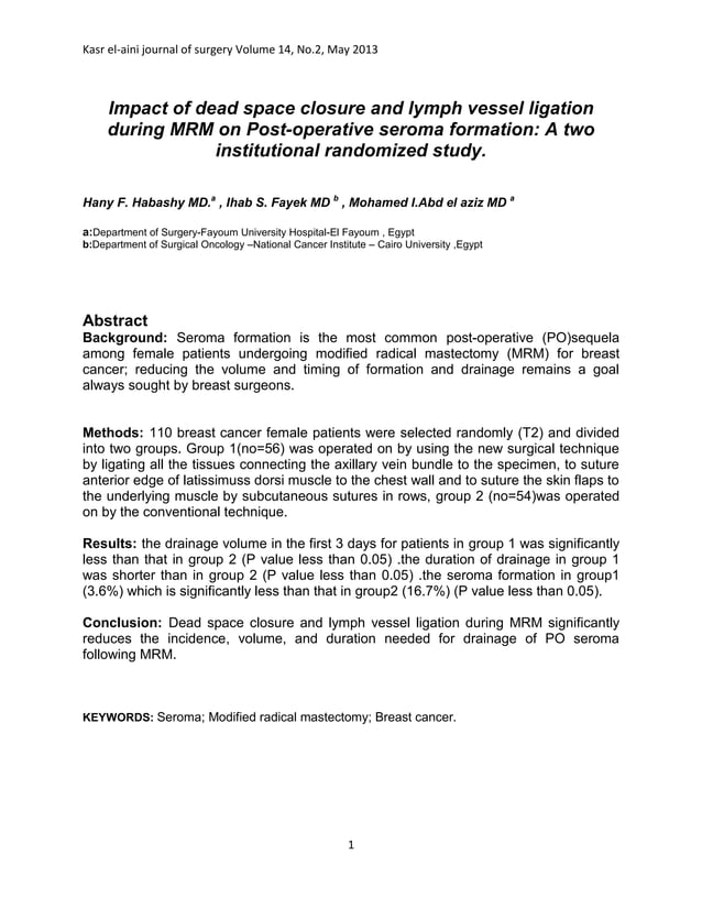 Impact of dead space closure and lymph vessel ligation during MRM on ...