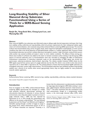 2016_Appl Spectrosc_Long-Standing Stability of Silver Nanorod Substrate Functionalized Using a ...