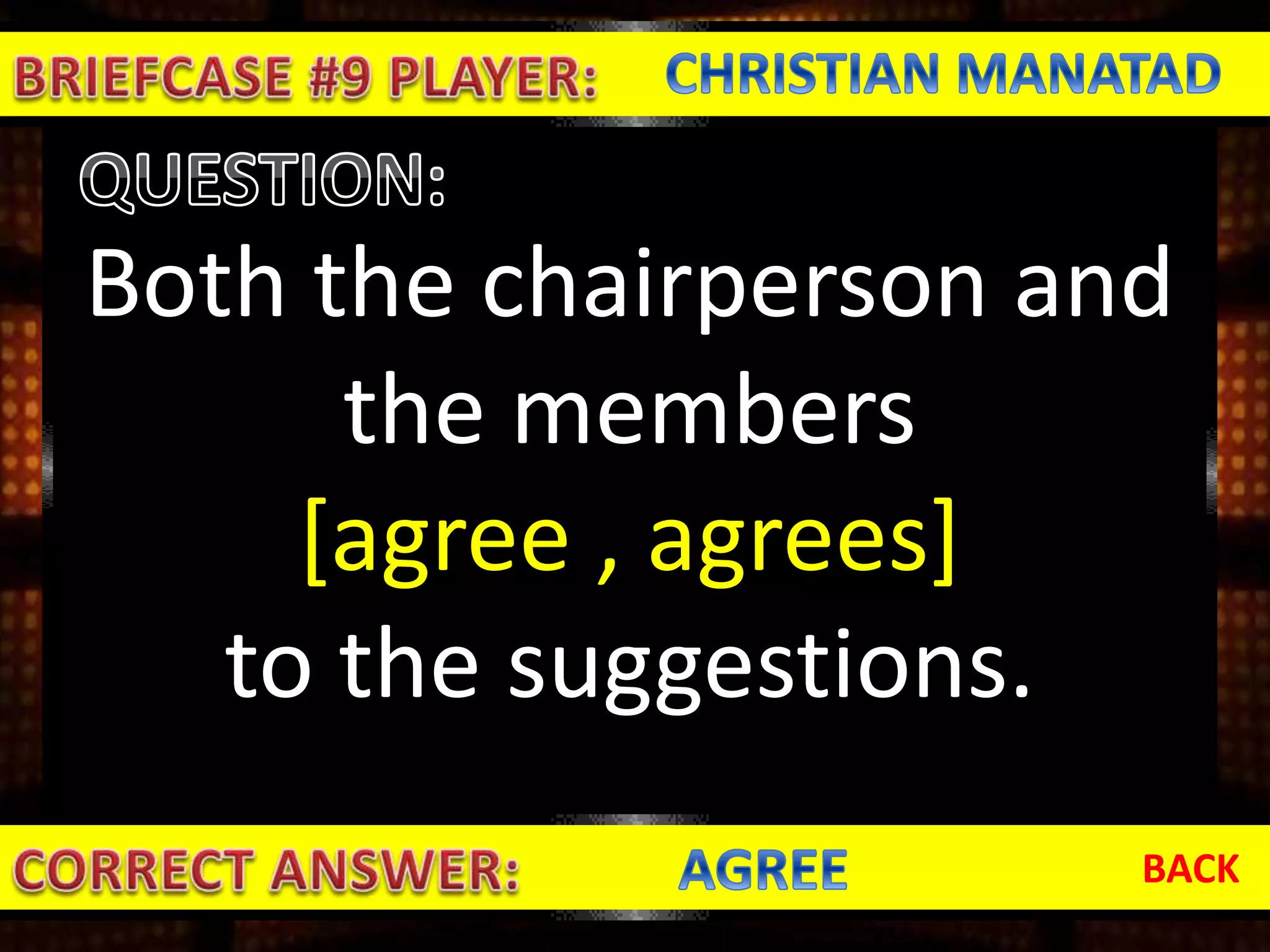 Deal or No Deal Classroom Game on Subject-Verb Agreement | PPTX