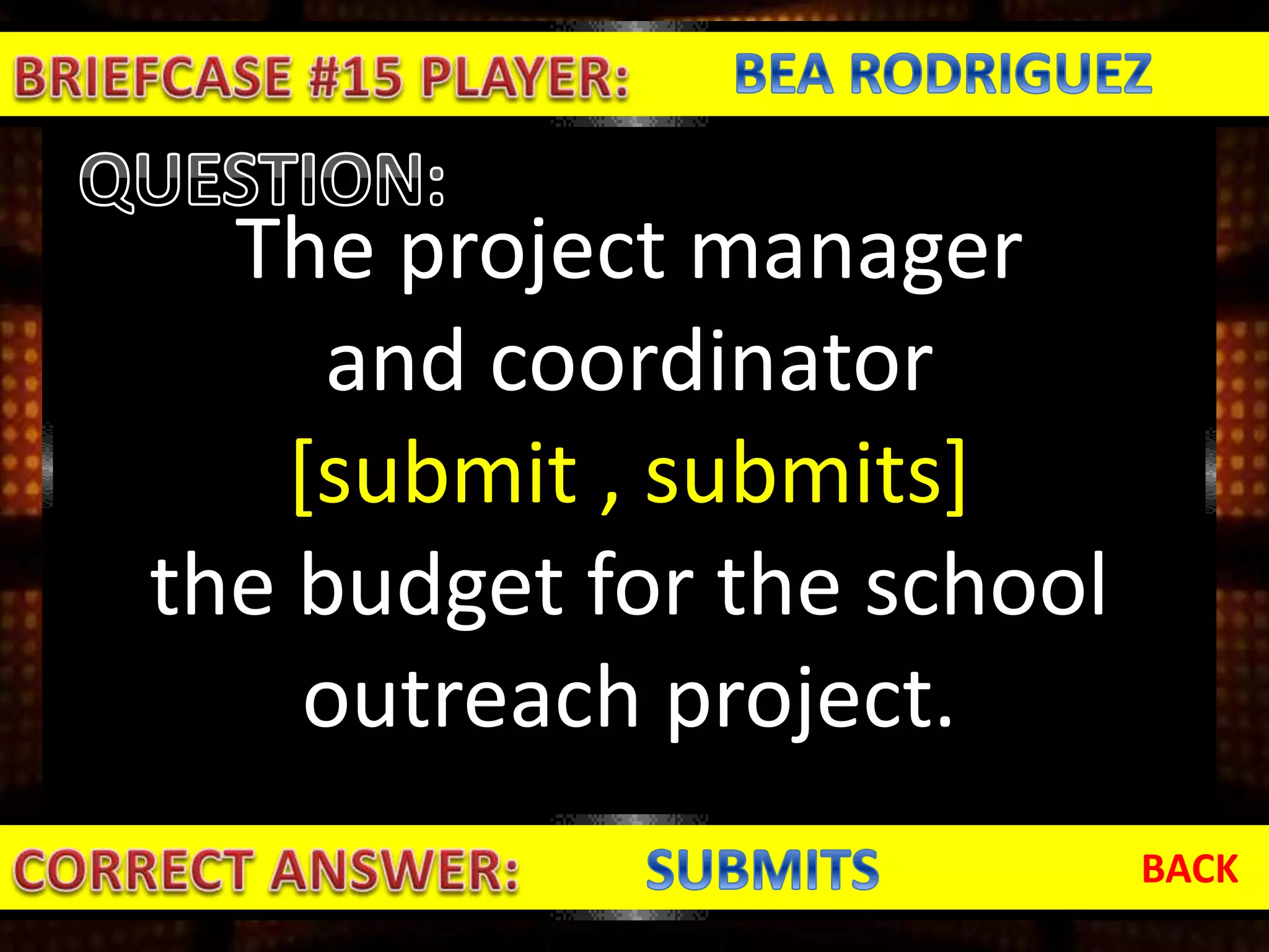 Deal or No Deal Classroom Game on Subject-Verb Agreement | PPTX