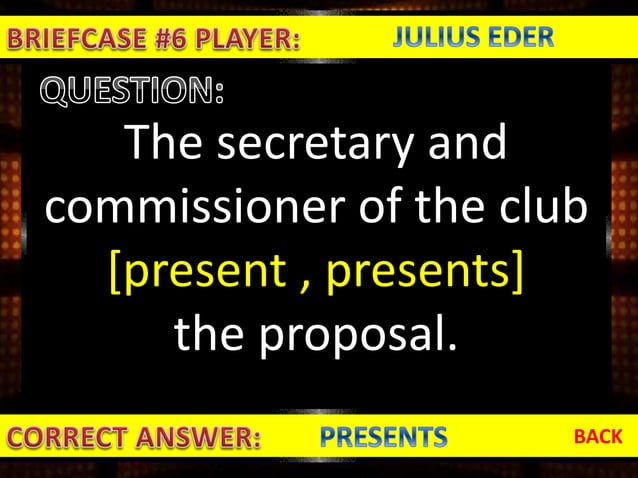 Deal or No Deal Classroom Game on Subject-Verb Agreement | PPTX