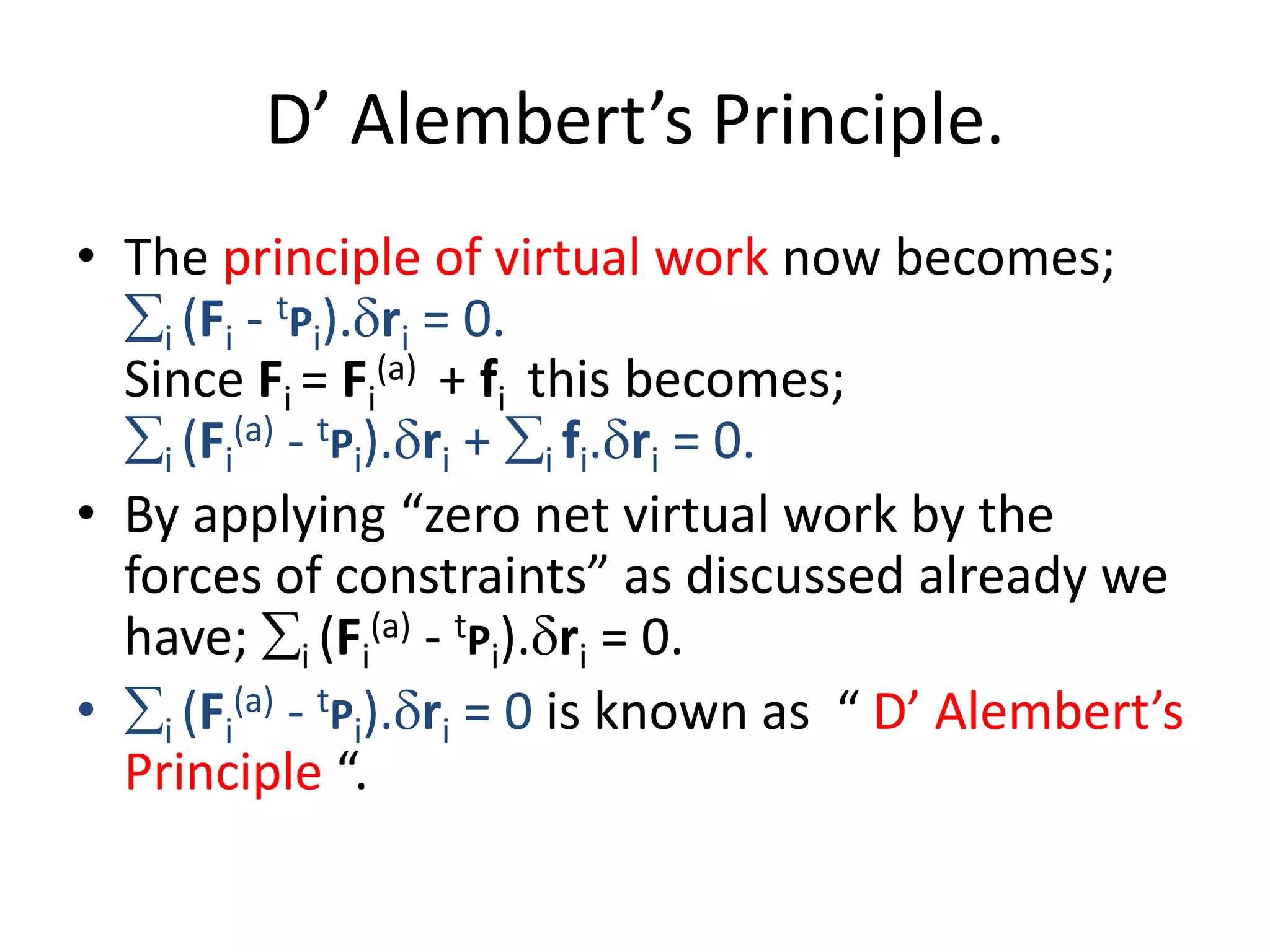 De Alembert’s Principle and Generalized Force, a technical discourse on ...