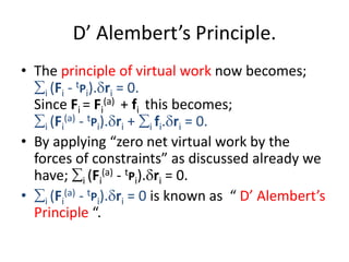 De Alembert’s Principle and Generalized Force, a technical discourse on ...