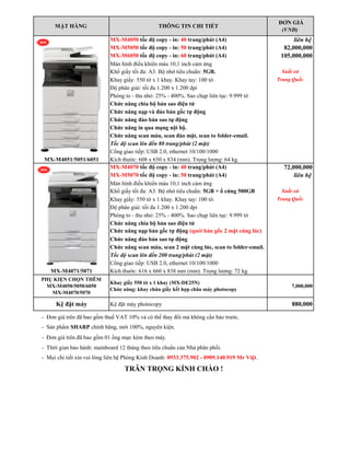 Bảng báo giá Máy Photocopy Sharp giá đại lý - Cty TBVP Việt Thành | PDF