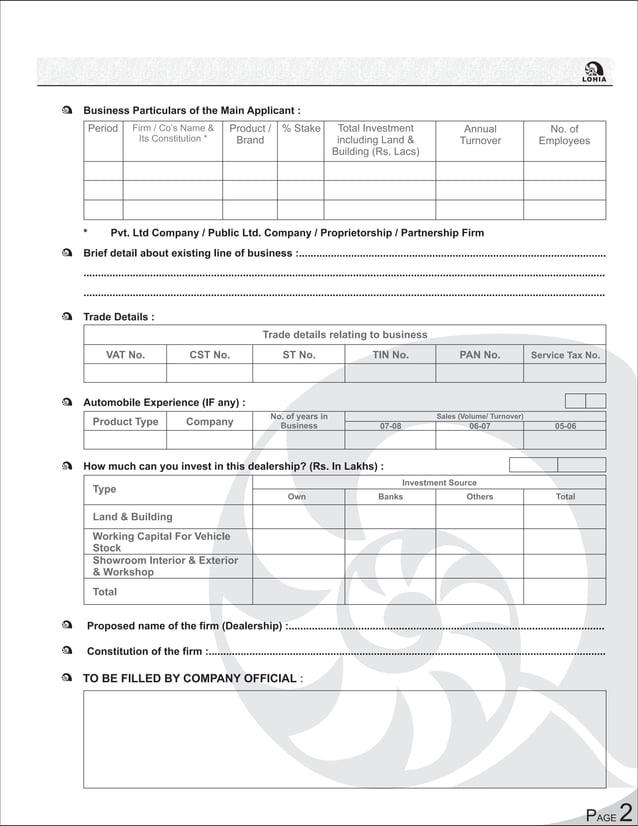 Dealership form lohiya | PPT
