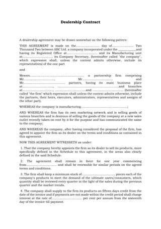 DEALERSHIP CONTRACT | PDF