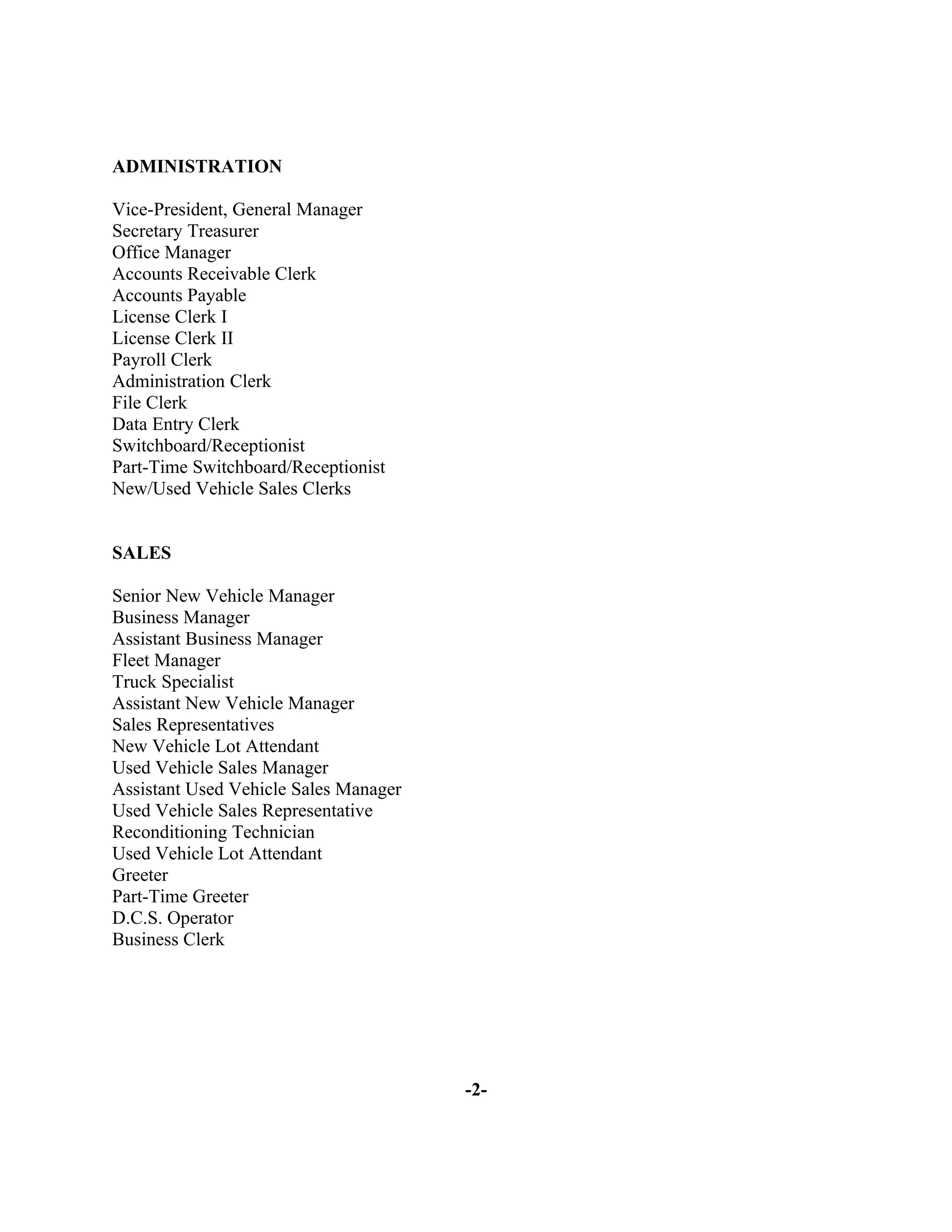 Dealership job descriptions1 | PDF
