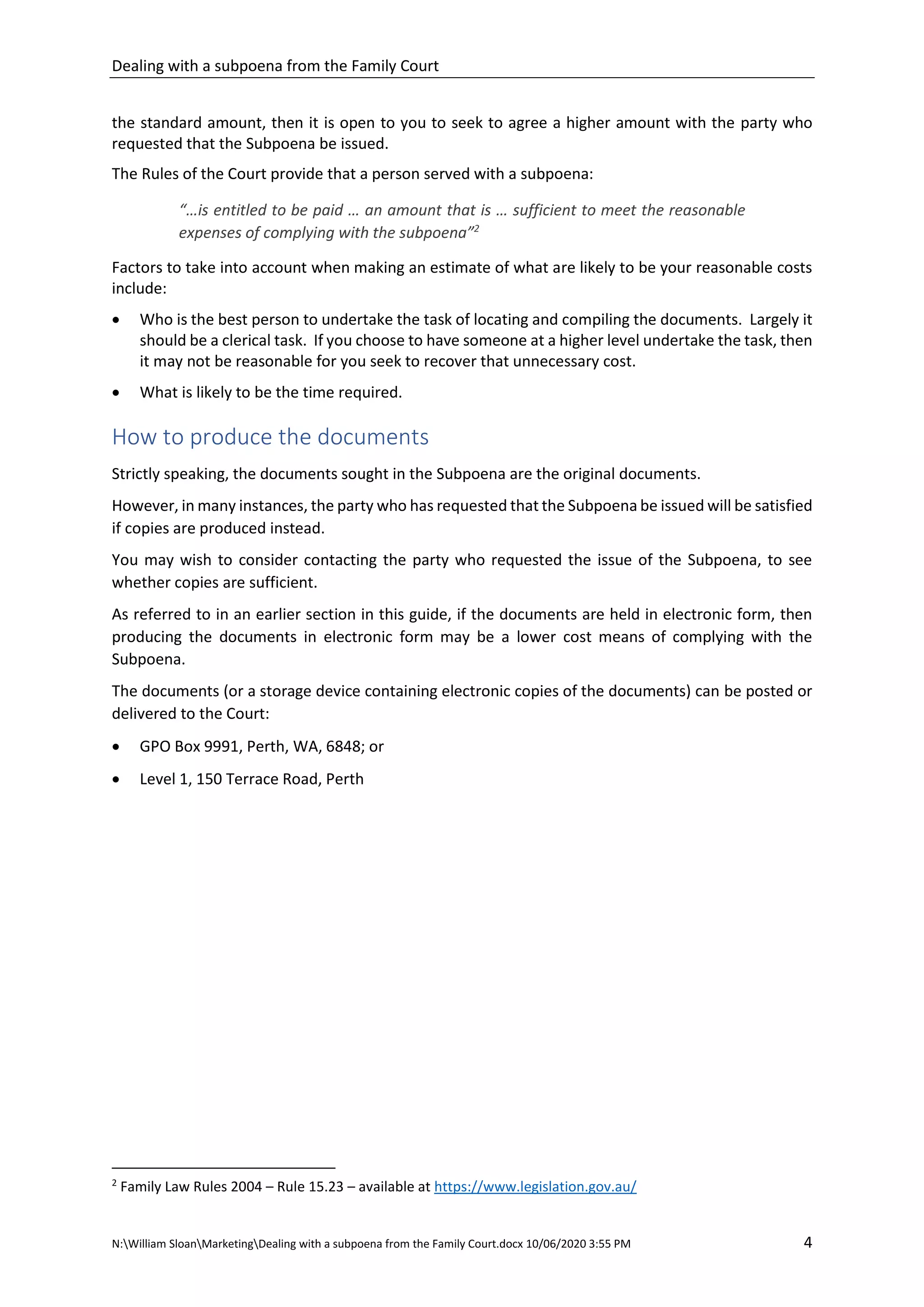 Dealing with a subpoena from the family court | PDF