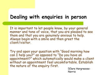 Dealing with Enquiries | PPT