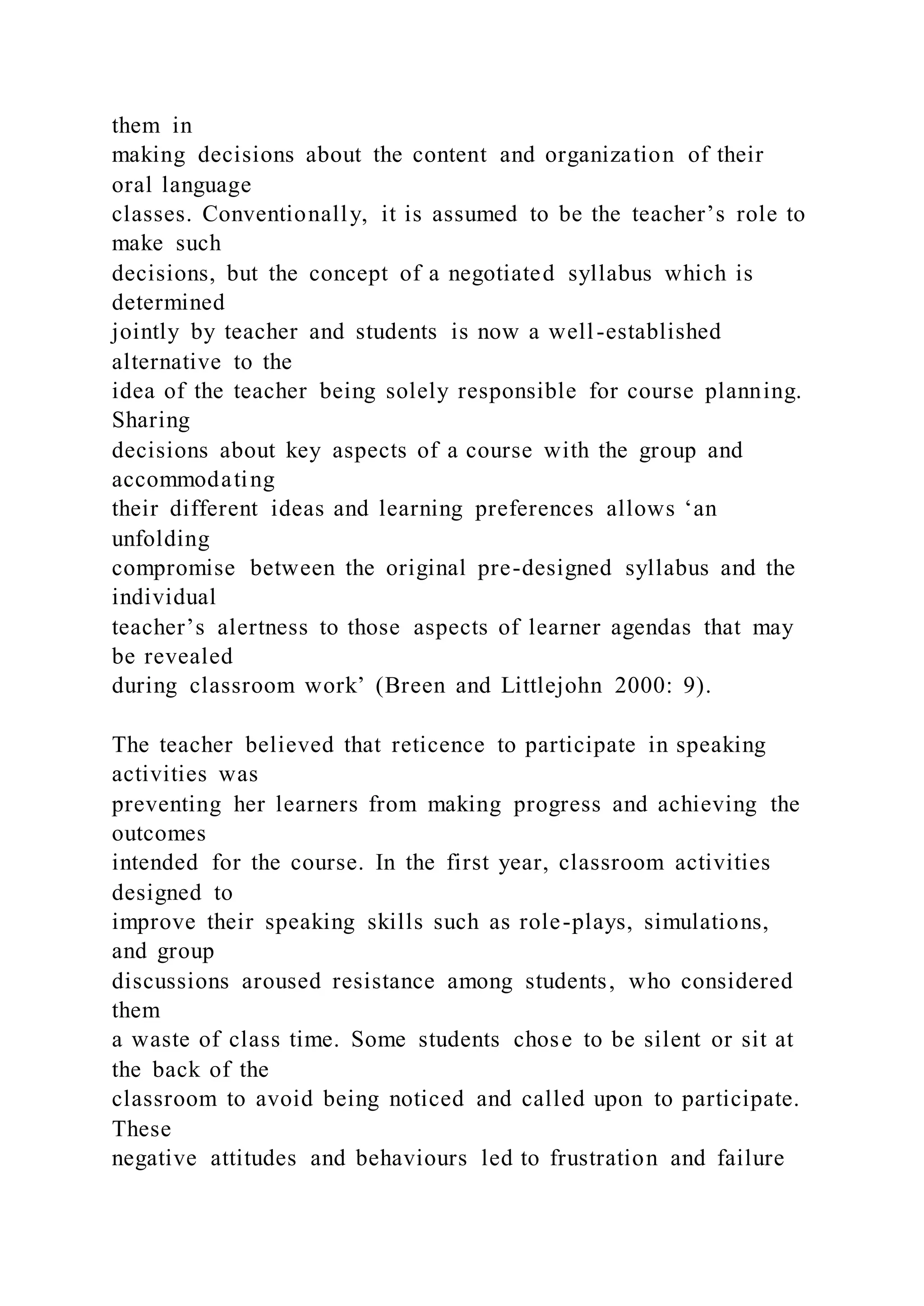 Dealing with learner reticence in thespeaking classXiuqi | DOCX
