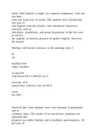 Dealing with learner reticence in thespeaking classXiuqi | PDF