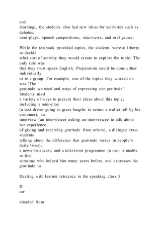 Dealing with learner reticence in thespeaking classXiuqi | PDF