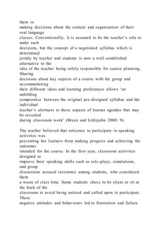 Dealing with learner reticence in thespeaking classXiuqi | PDF