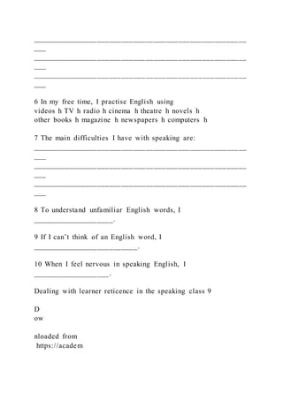 Dealing with learner reticence in thespeaking classXiuqi | DOCX