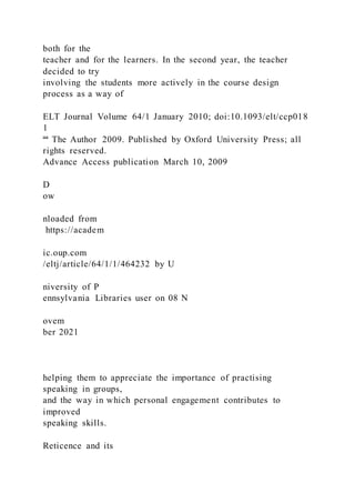 Dealing with learner reticence in thespeaking classXiuqi | DOCX