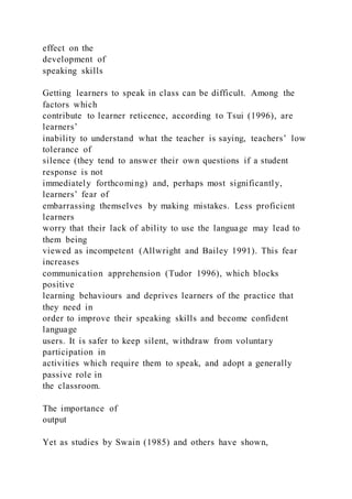 Dealing with learner reticence in thespeaking classXiuqi | PDF