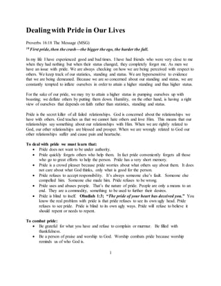 Dealing With Pride in Our Lives | DOCX
