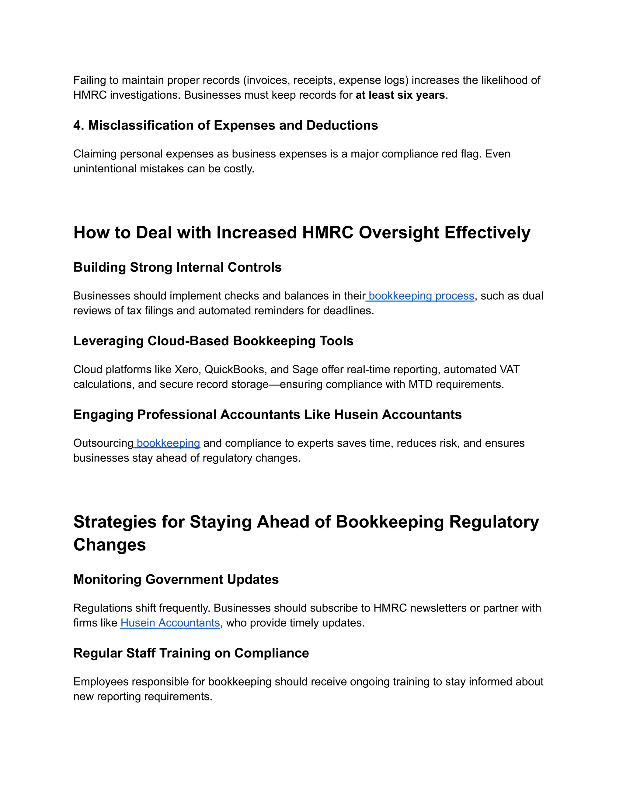 Bookkeeping Regulatory Compliance & HMRC Oversight | Husein Accountants ...