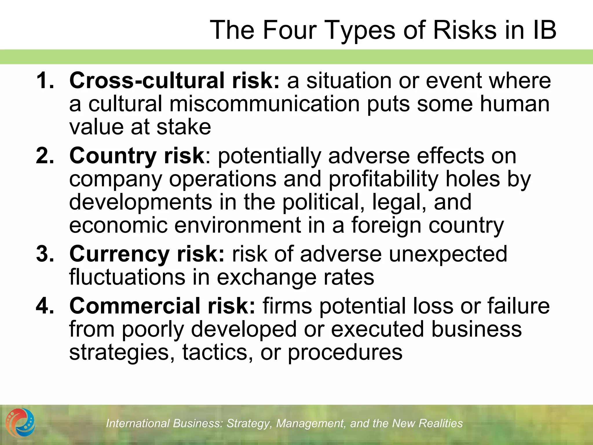 Dealing with risks in internationa business | PPT