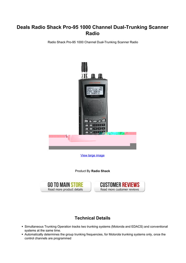 Deals radio shack pro 95 1000 channel dual-trunking scanner radio | PDF