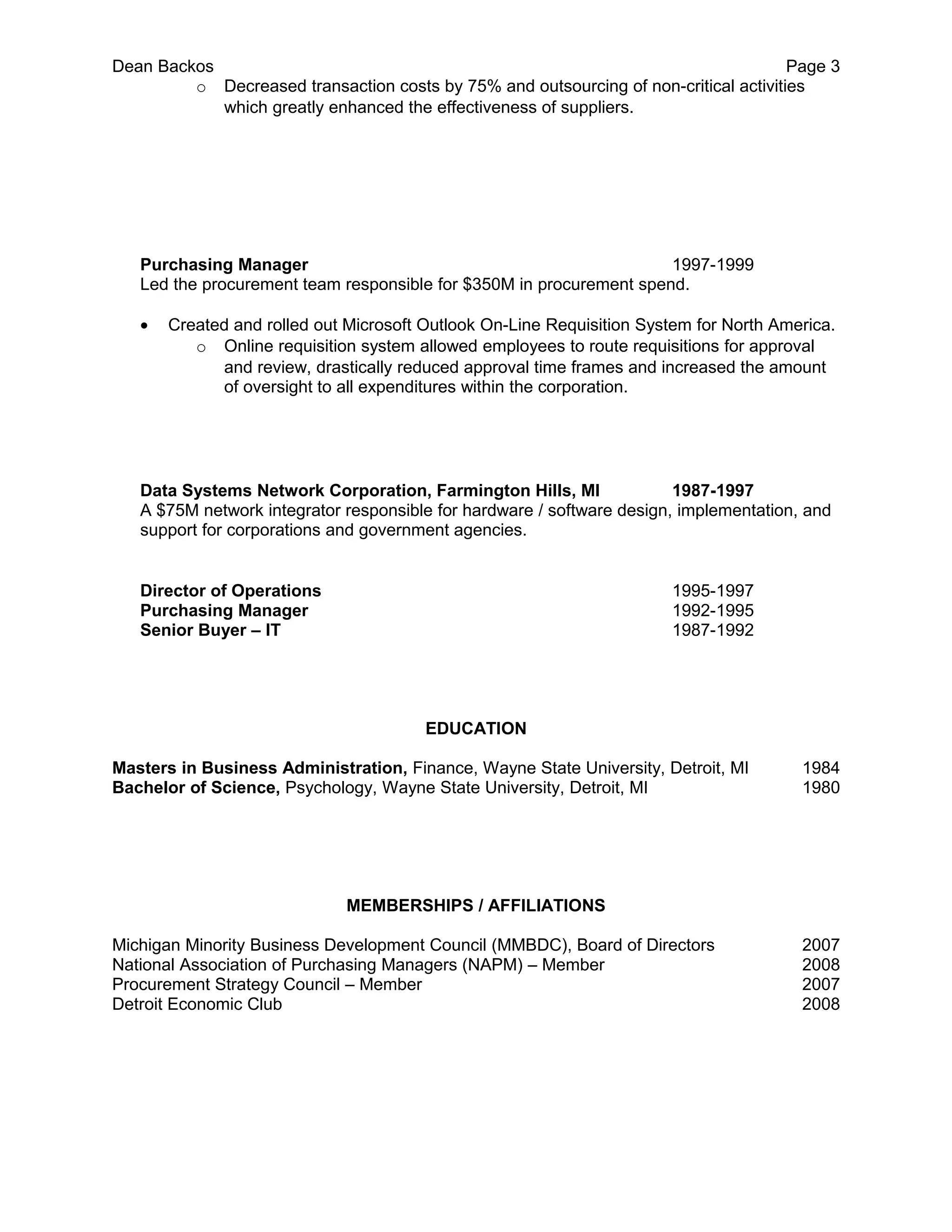 Dean Backos Final Resume | DOC