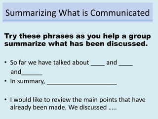Dean R Berry Communication Skills Summarizing, Clarifying, and ...