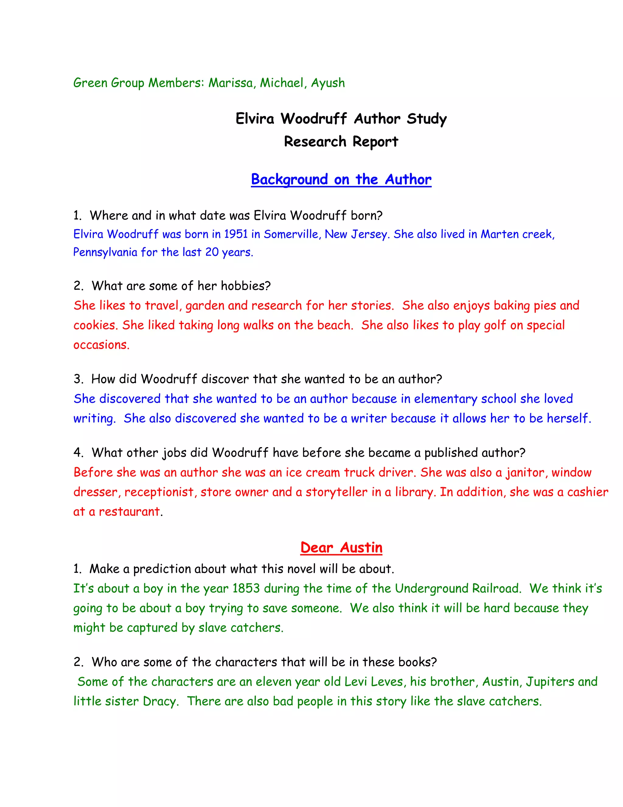 Dear austin author study green group | DOCX