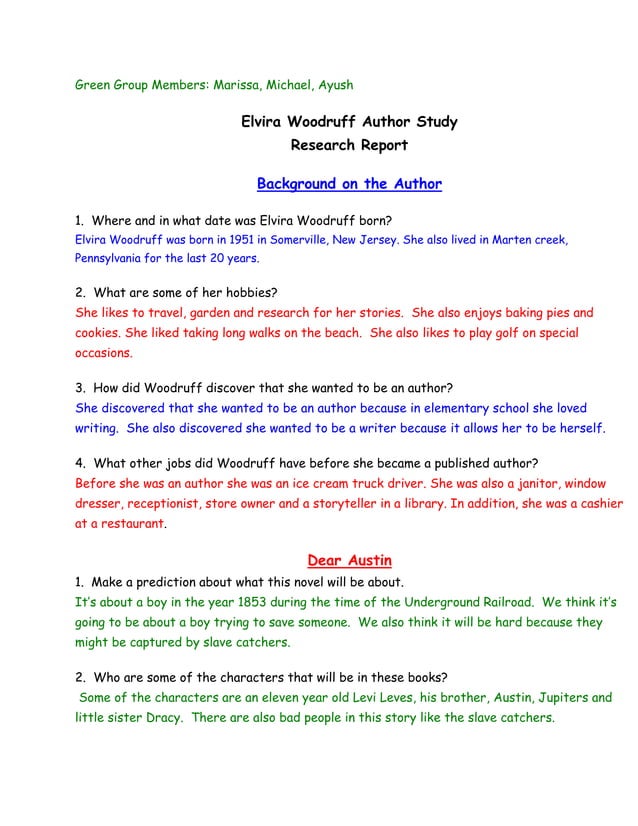 Dear austin author study green group | DOCX