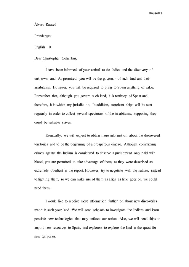 Dear christopher columbus | DOCX