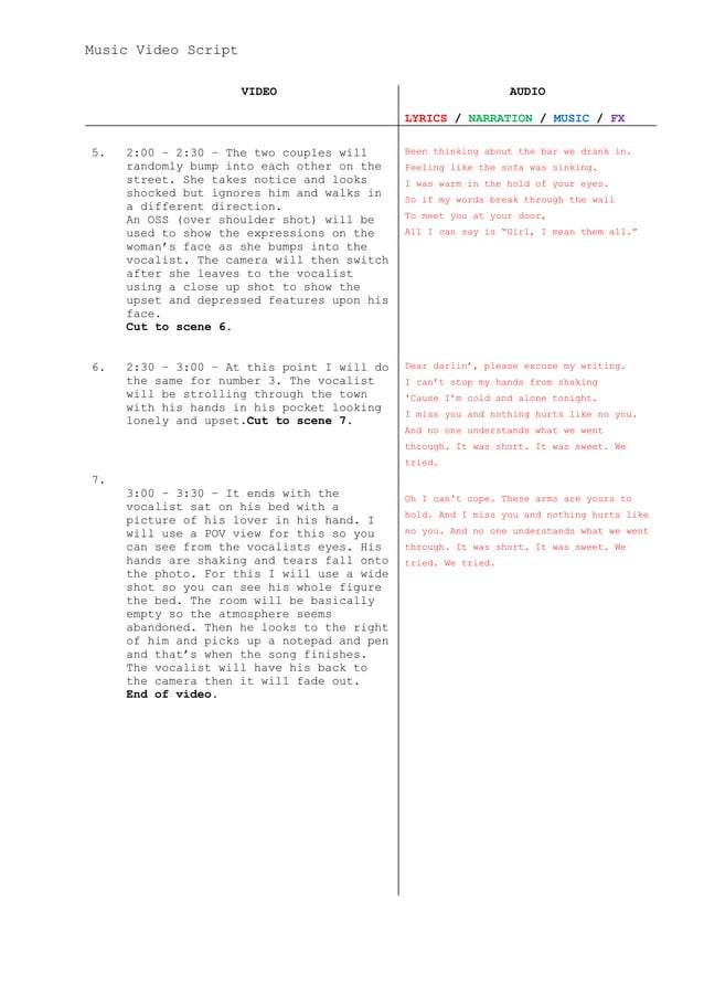 Dear darlin music video script | PDF