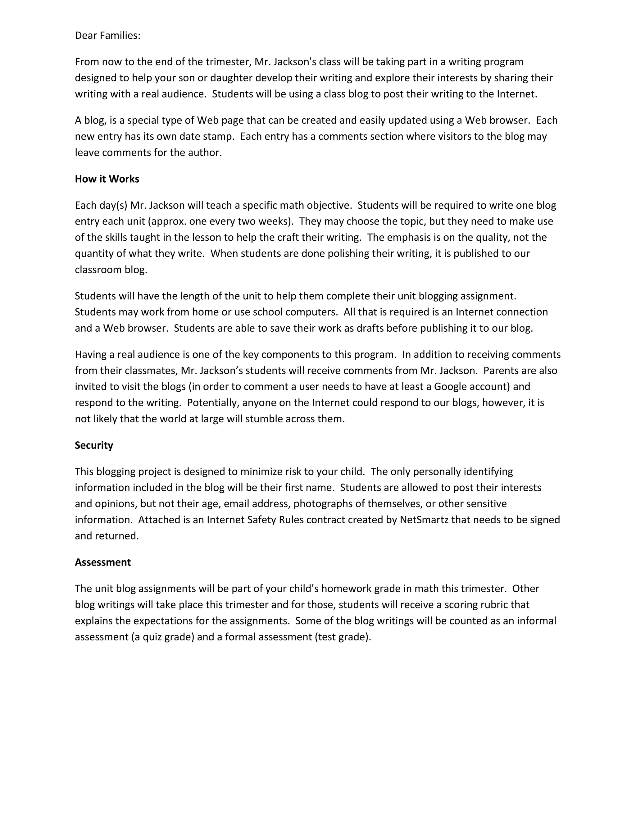 Letter home to parents | PDF