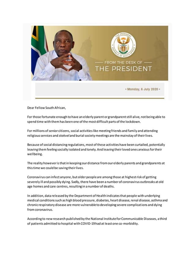 President Cyril Ramaphosa's weekly letter | PDF