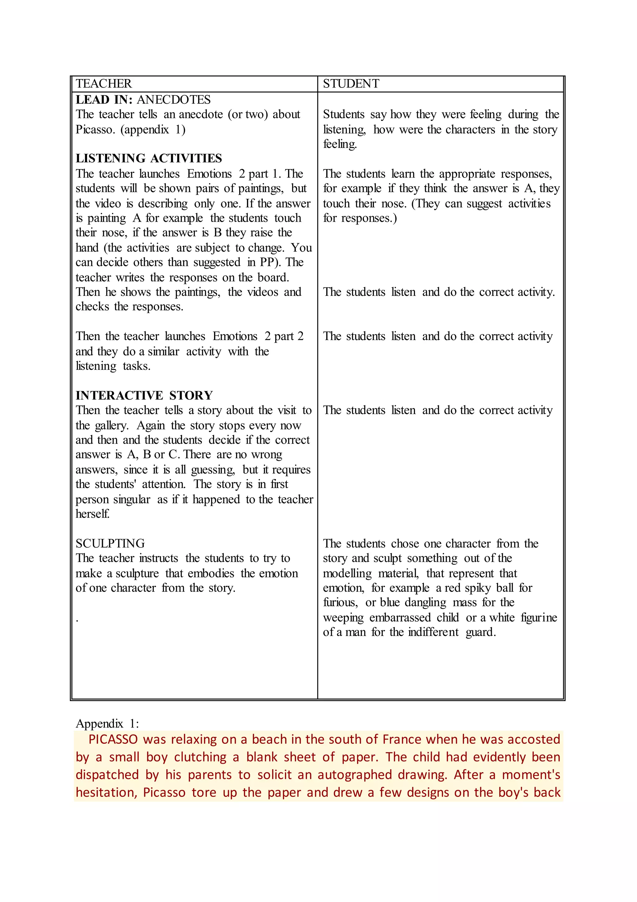 Dear lesson plan feelings 2 | DOCX