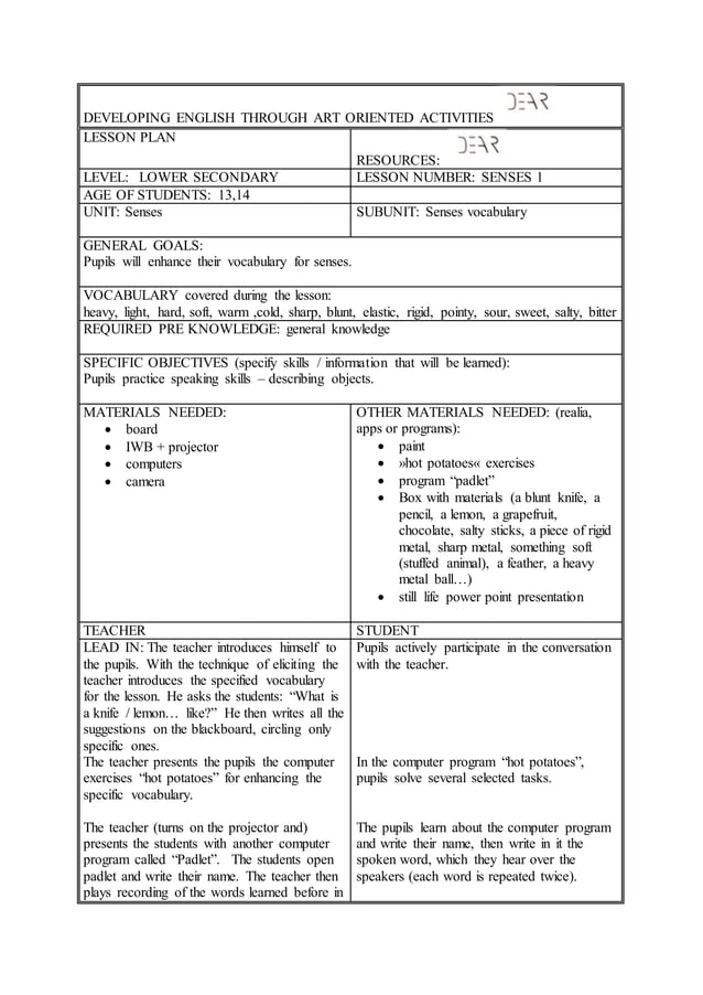 Dear lesson senses 1 lower sec | PDF