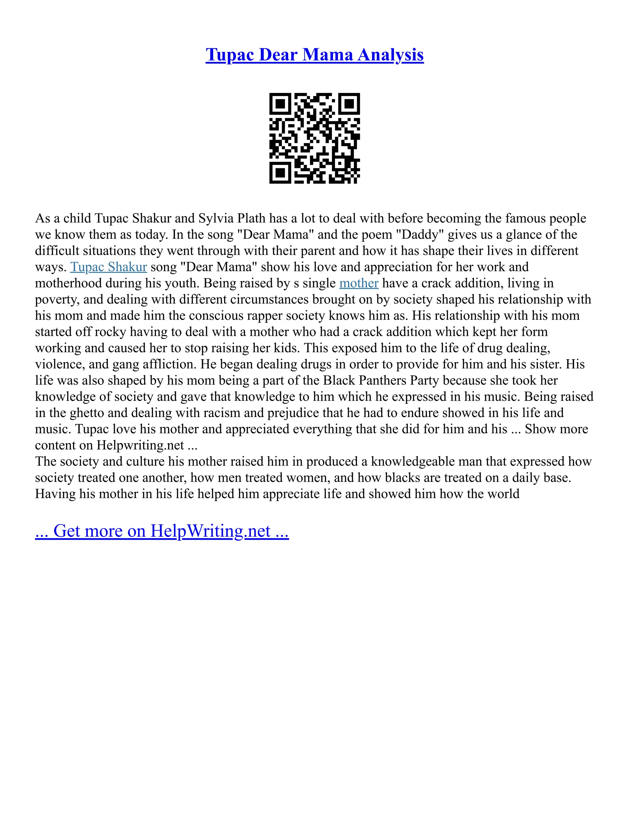 Dear Mama By Tupac Analysis | PDF