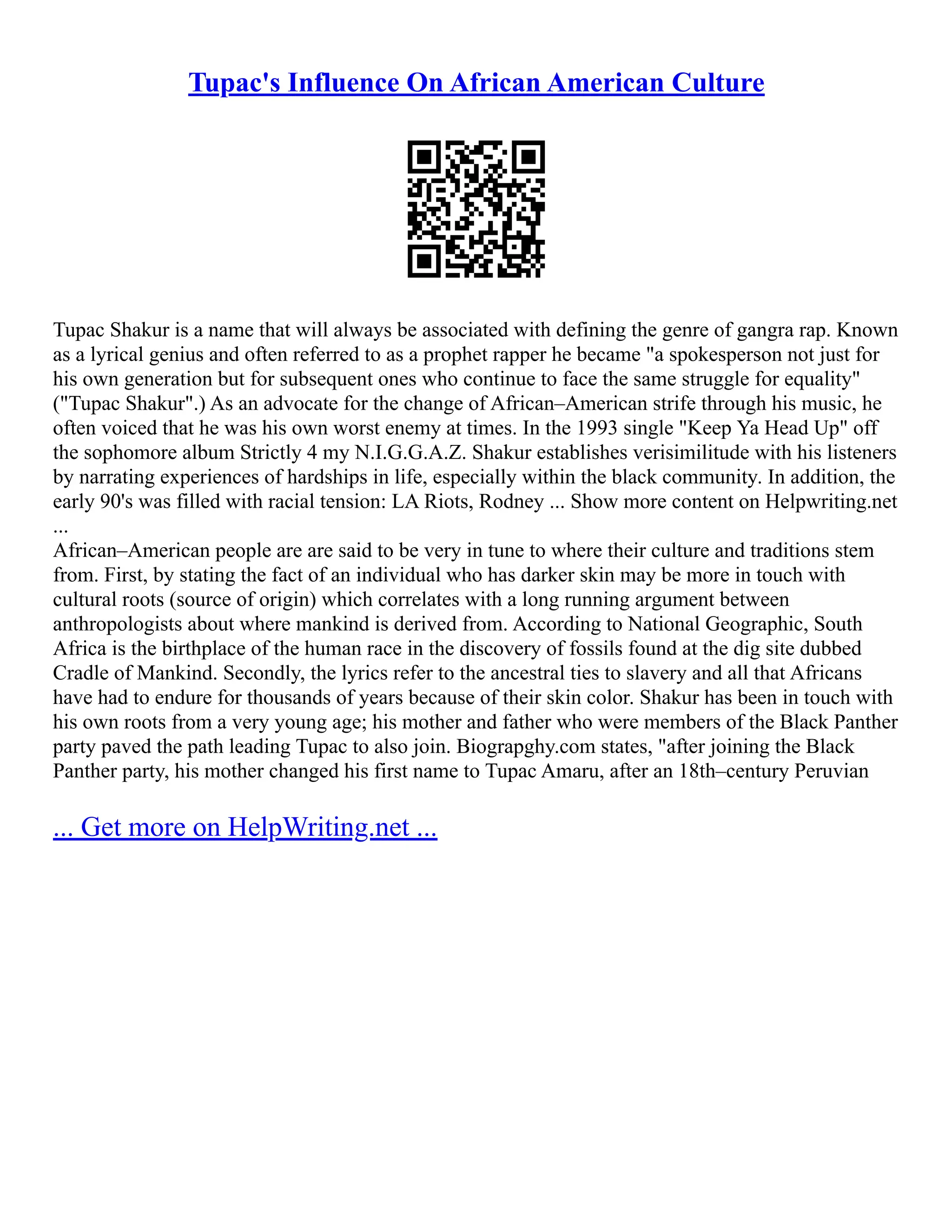 Dear Mama By Tupac Analysis | PDF