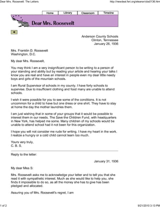Dear Mrs. Roosevelt | PDF