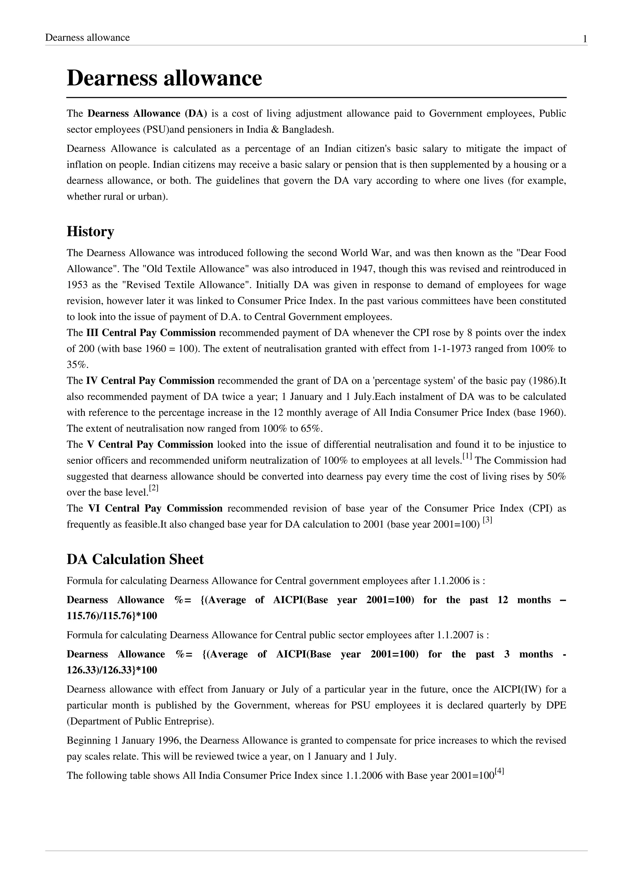 Dearness Allowance | PDF