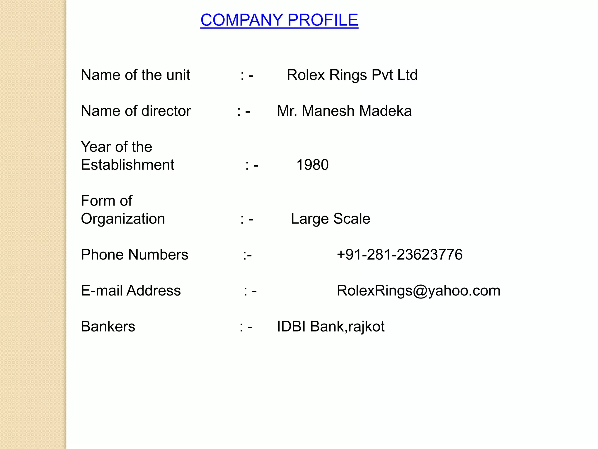 ppt on rolex ring pvt.ltd