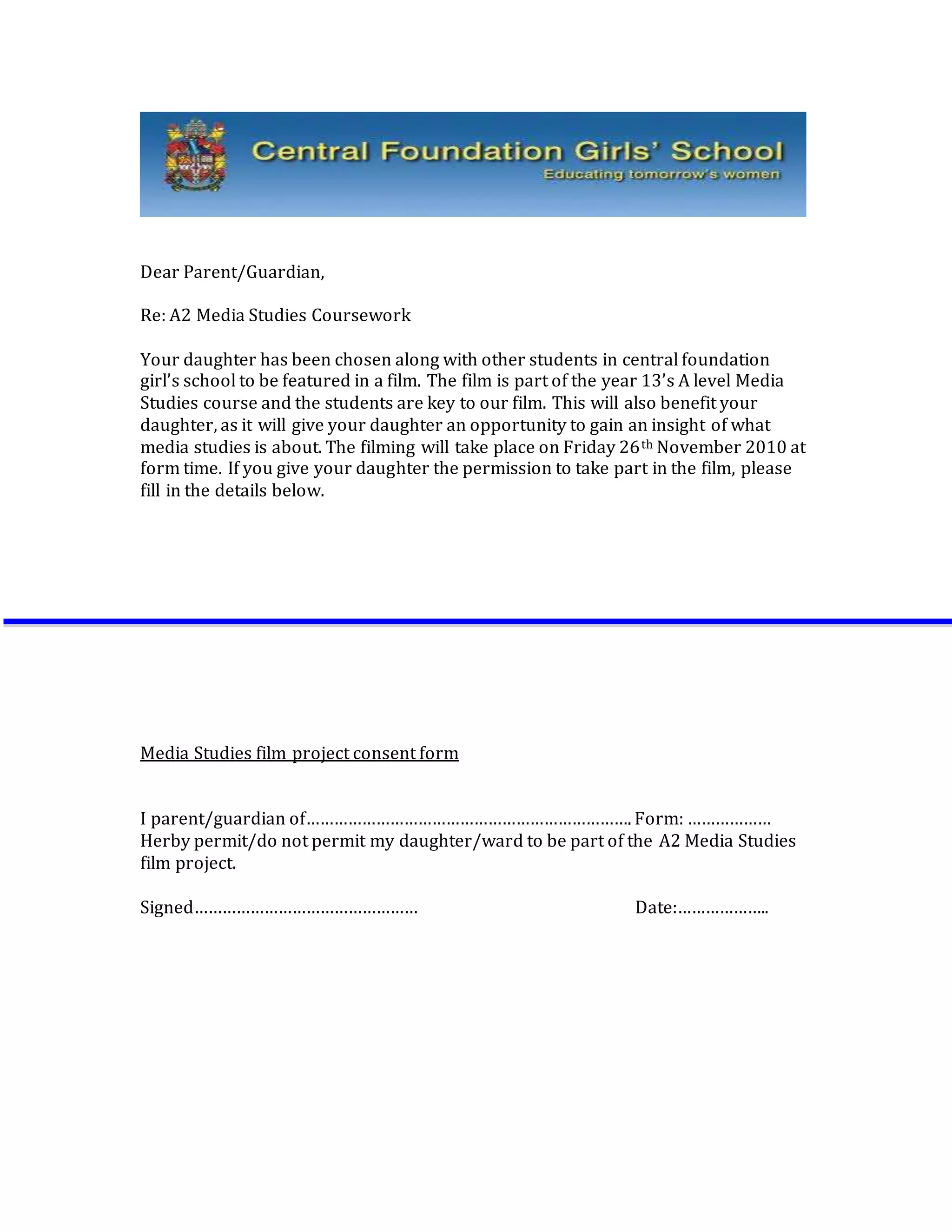 Sample Letter: Students consent form | DOCX
