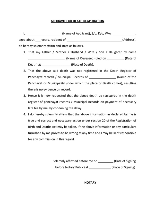 AFFIDAVIT FOR DEATH REGISTRATION | PDF