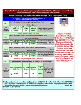 Death gratuity calculator for w.b.govt employee | XLS
