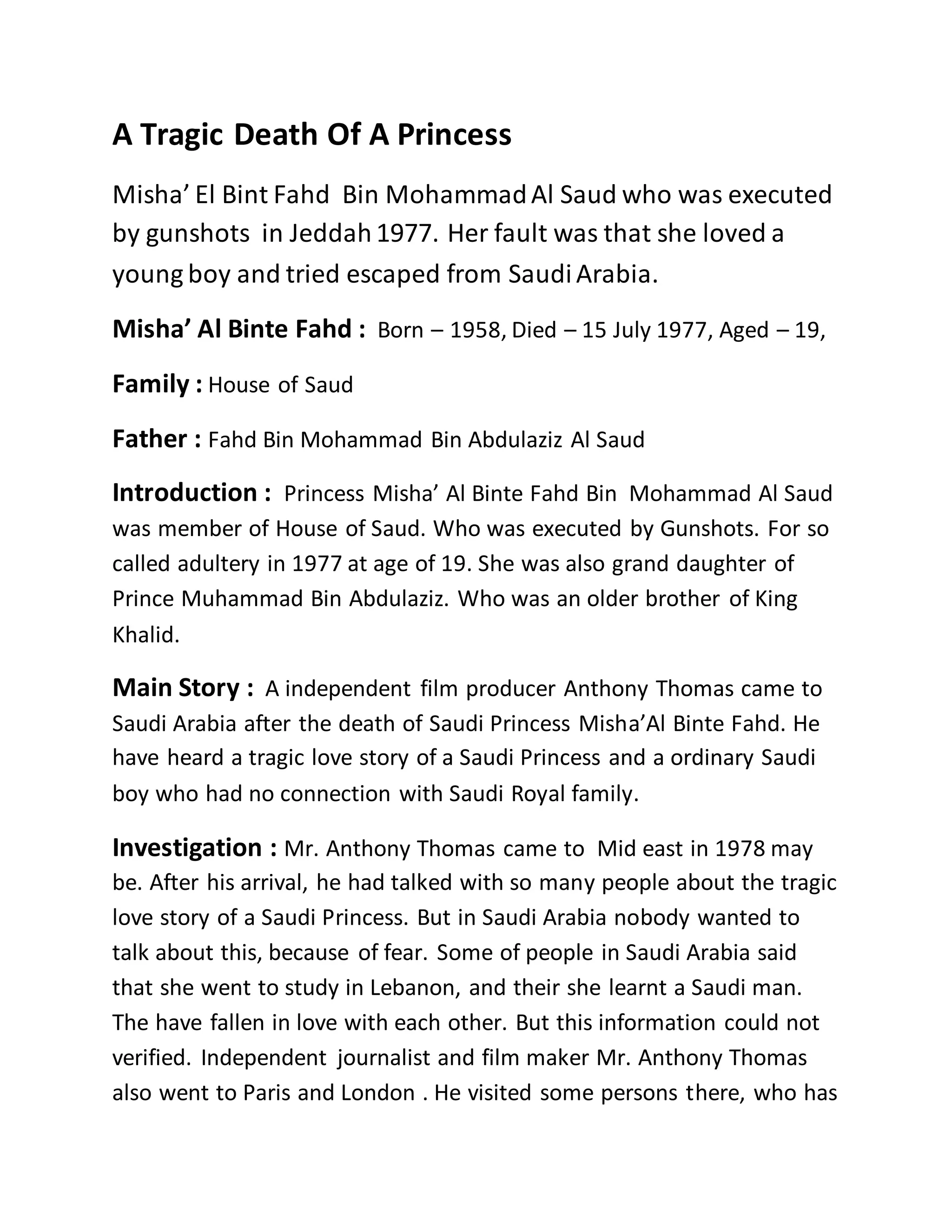 Death of a princess | DOCX