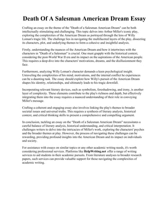 Death Of A Salesman American Dream Essay | PDF