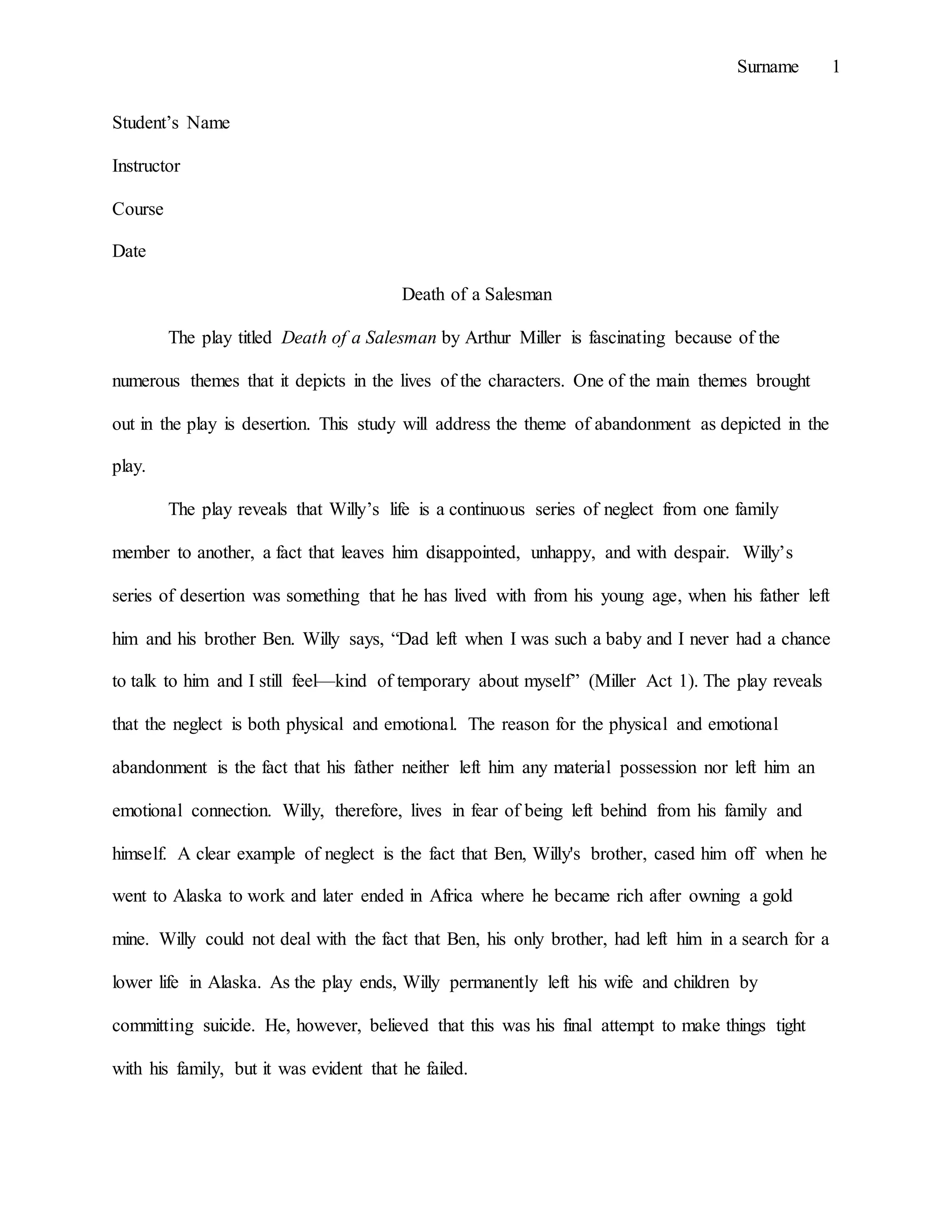Death of a salesman essay | DOCX
