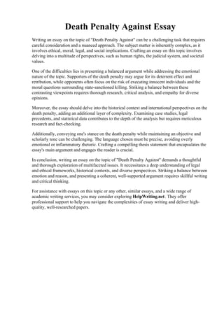 Death Penalty Against Essay | PDF