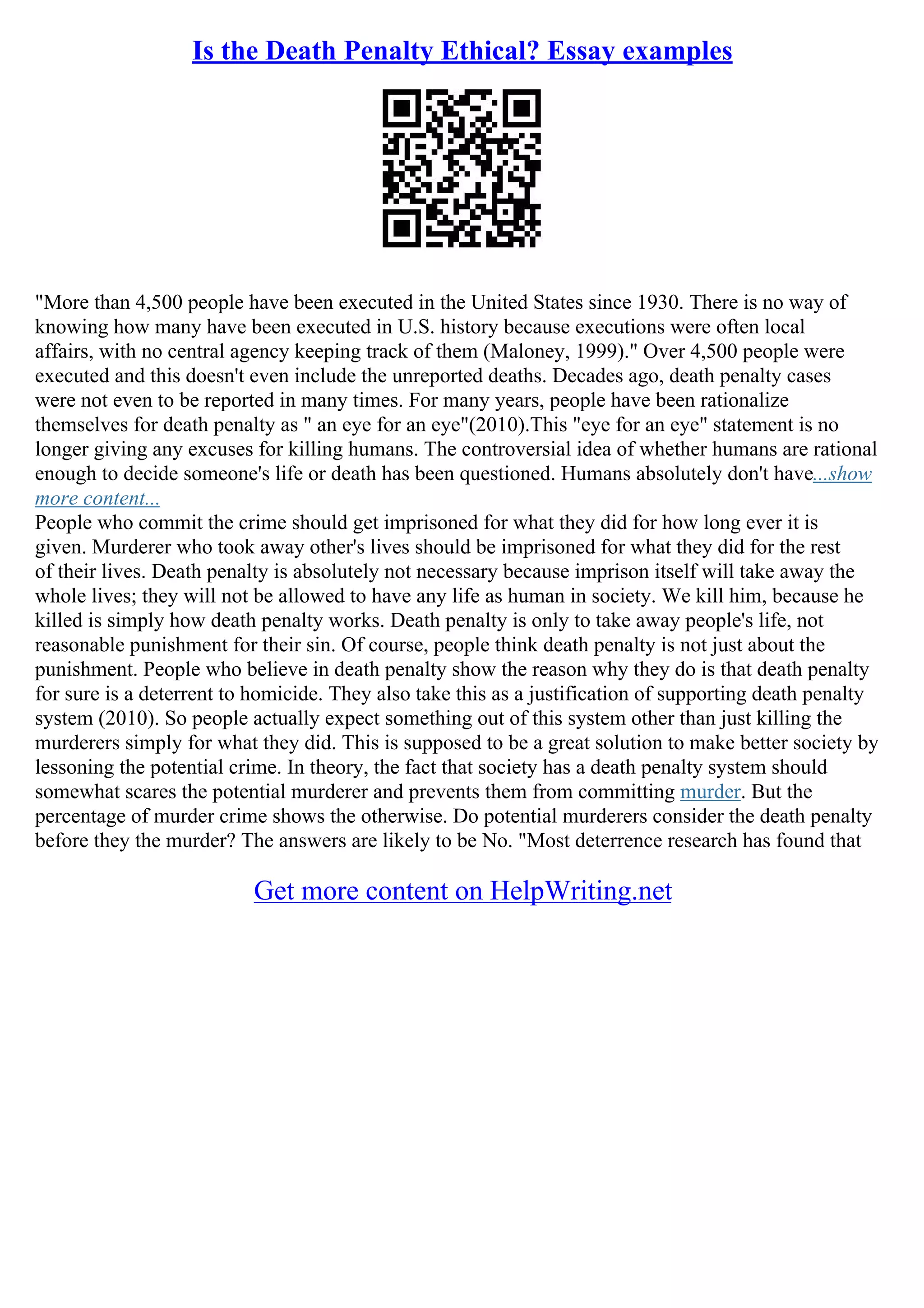 Death Penalty Debate Essay | PDF | Death, Injury, or Military Conflict ...