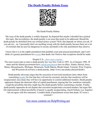 Death Penalty Debate Essay | PDF | Death, Injury, or Military Conflict ...