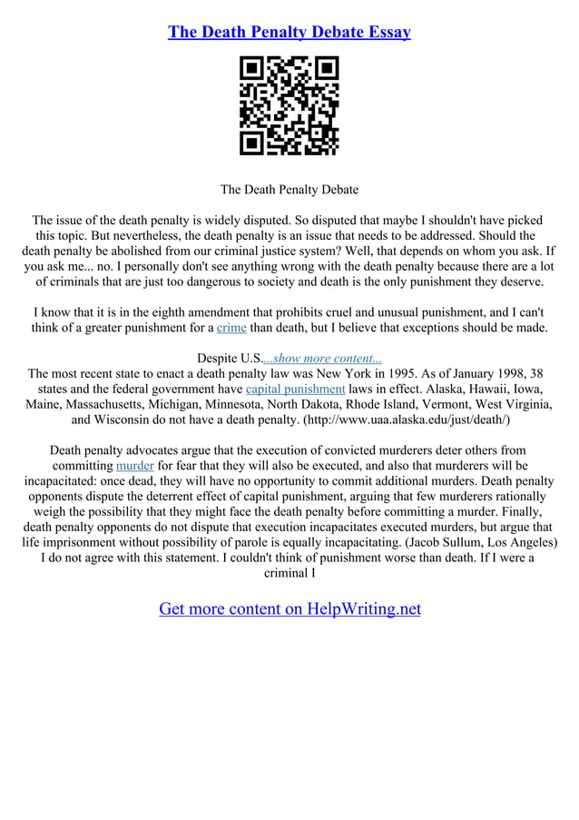 Death Penalty Debate Essay | PDF | Death, Injury, or Military Conflict ...
